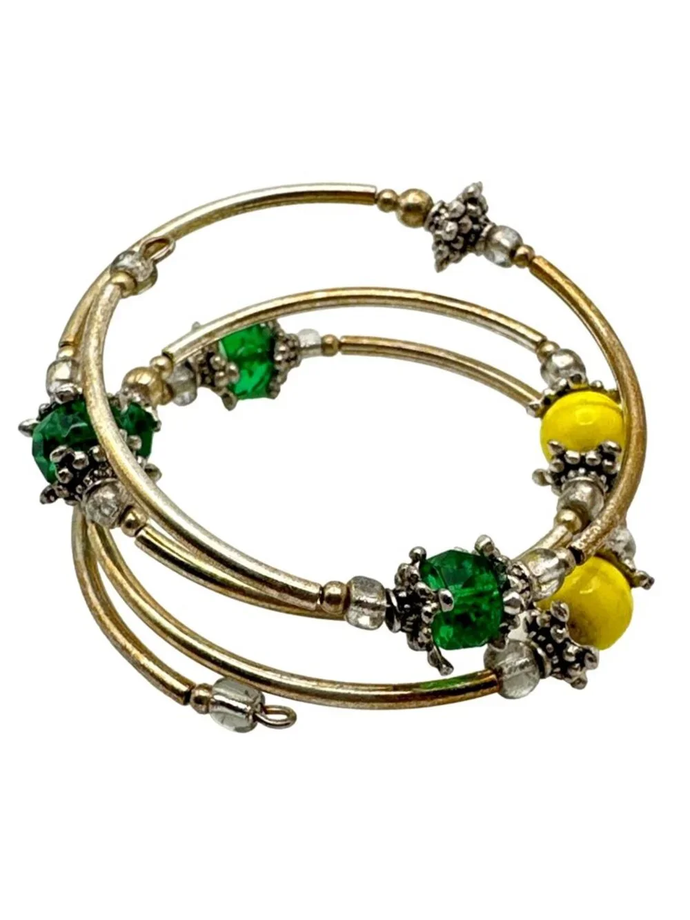 Unbranded | Jewelry | Green Yellow Bead Coil Bracelet Bangle Gold Tone ...